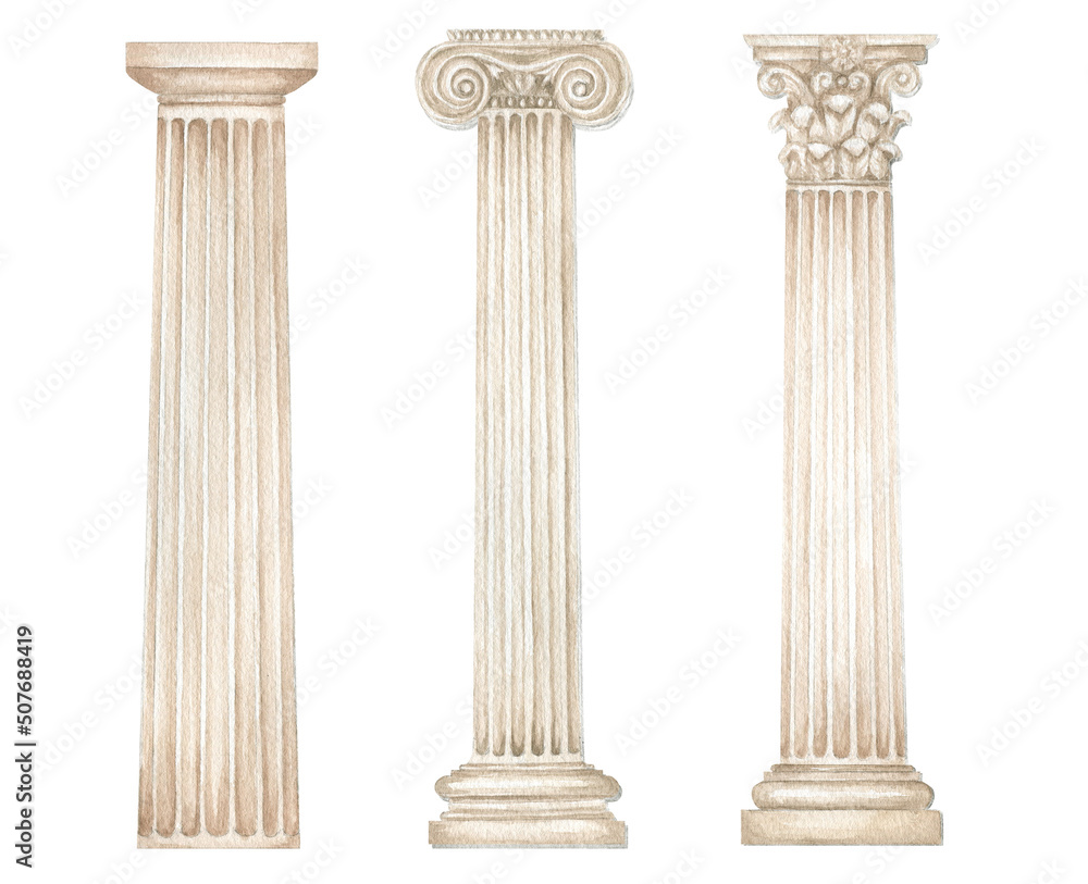 Watercolor antique column corinthian ionic doric order, Ancient Classic ...