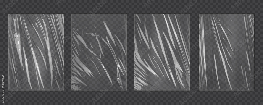Realistic plastic wrap texture set. Stretched polyethylene cover ...