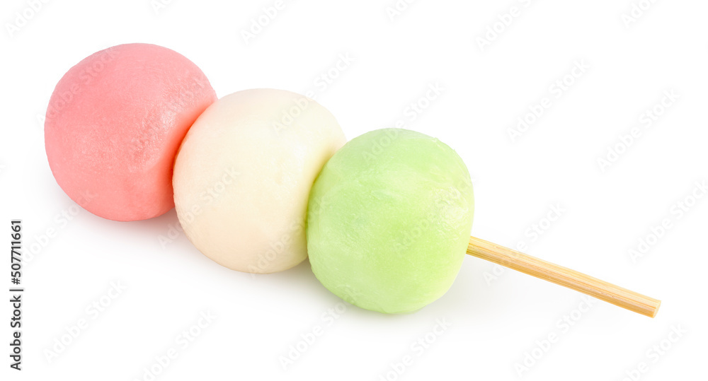 Sanshoku Dango Three Coloured Dumplings isolated on white background ...