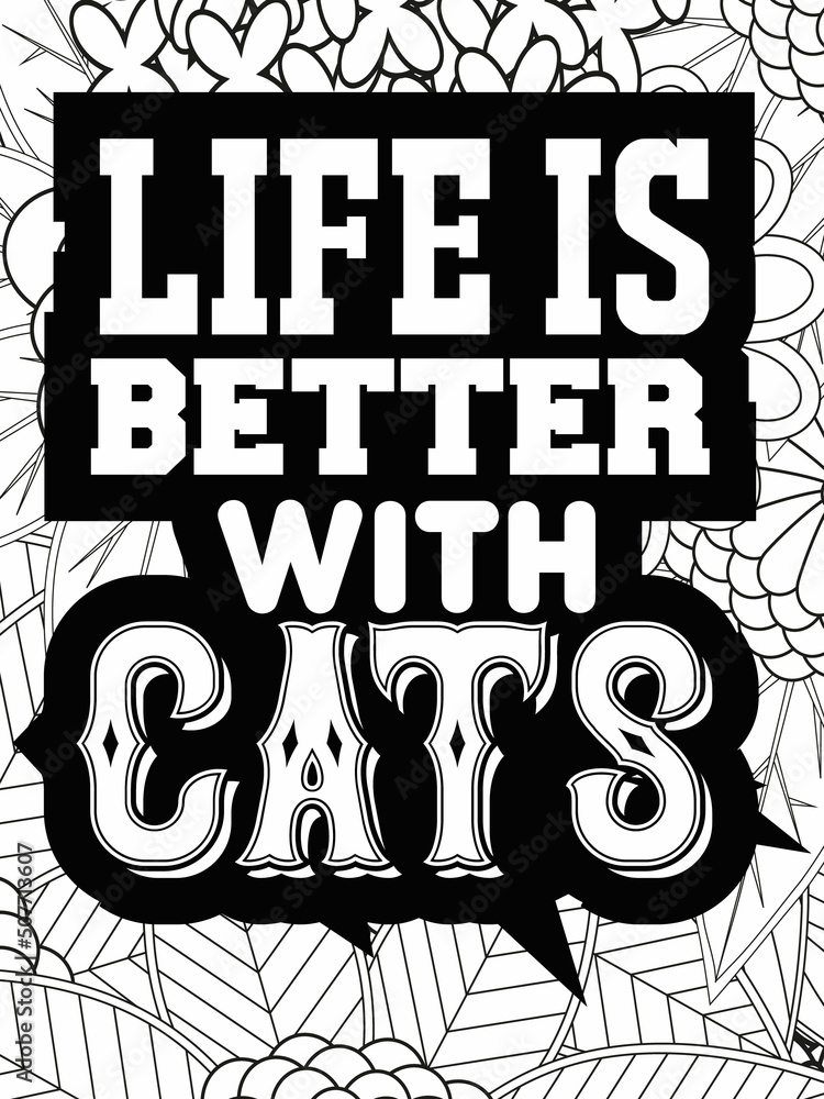 Cat coloring page. Coloring quote. Vector illustration. Stock Vector ...