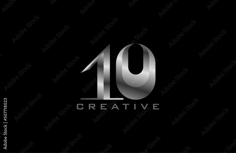 Vecteur Stock Number 10 Logo, modern number 10 in silver steel style ...