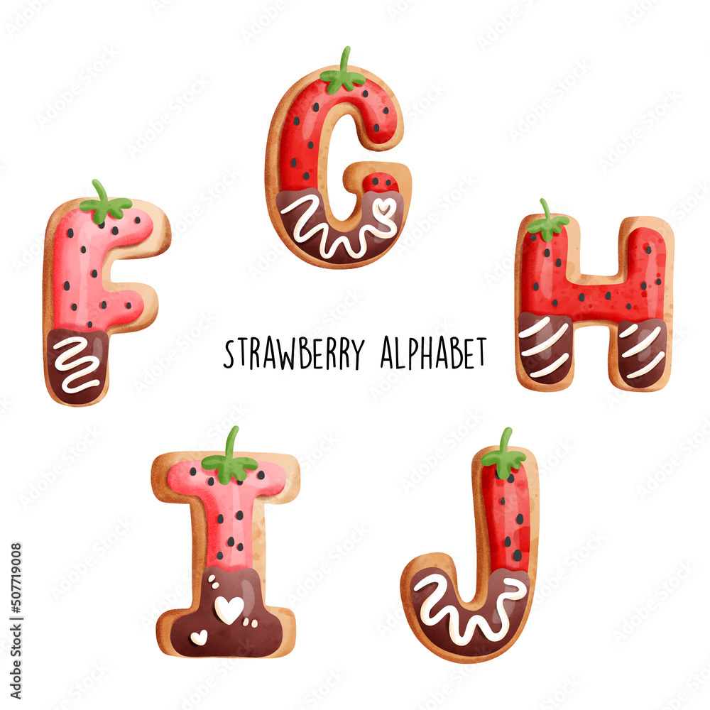 Strawberry cookies alphabet, strawberry font. Vector illustration Stock ...