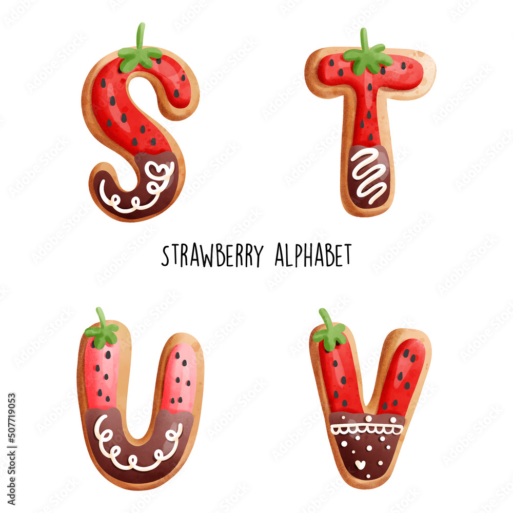 Strawberry cookies alphabet, strawberry font. Vector illustration Stock ...