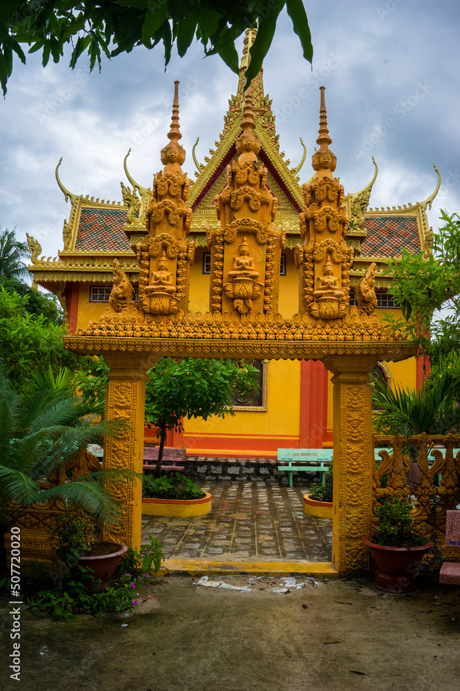 view of Ta Pa pagoda in Ta Pa hill, Tri Ton town, one of the most ...