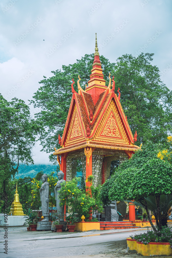 view of Ta Pa pagoda in Ta Pa hill, Tri Ton town, one of the most ...