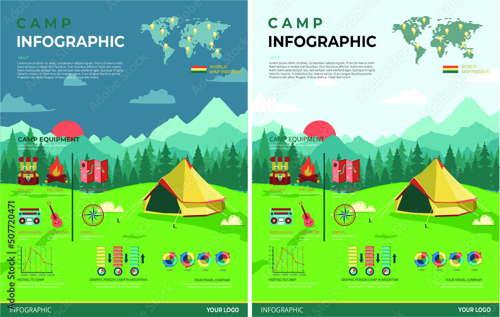 Camp Infographic Illustration Light and Dark Stock Vector | Adobe Stock