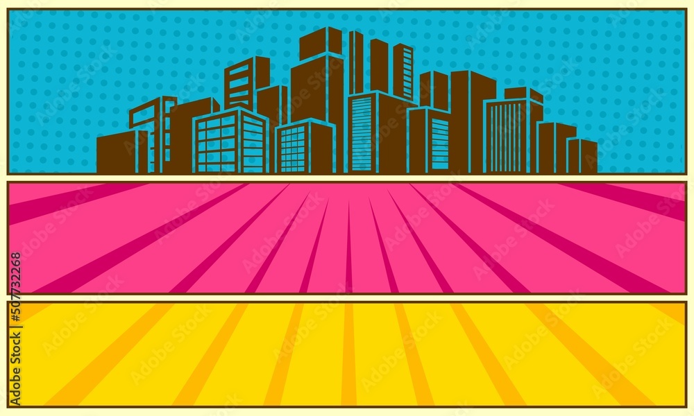 Colorful comic background with city silhouette Stock Vector | Adobe Stock