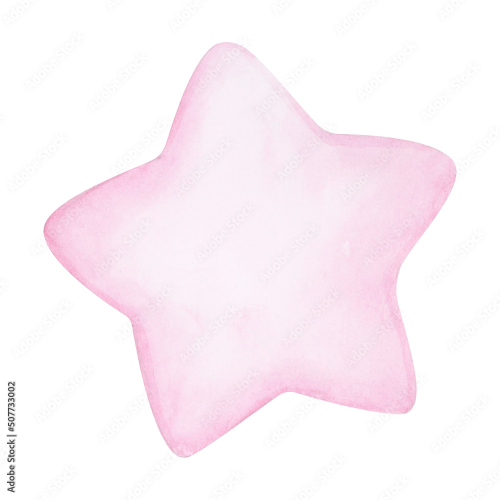 Newborn baby girl pink star watercolor illustration. Cute hand drawn ...