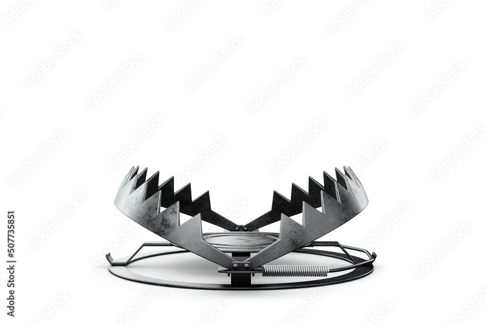 Bear trap isolated on white background, metal trap. Addiction, hunting ...