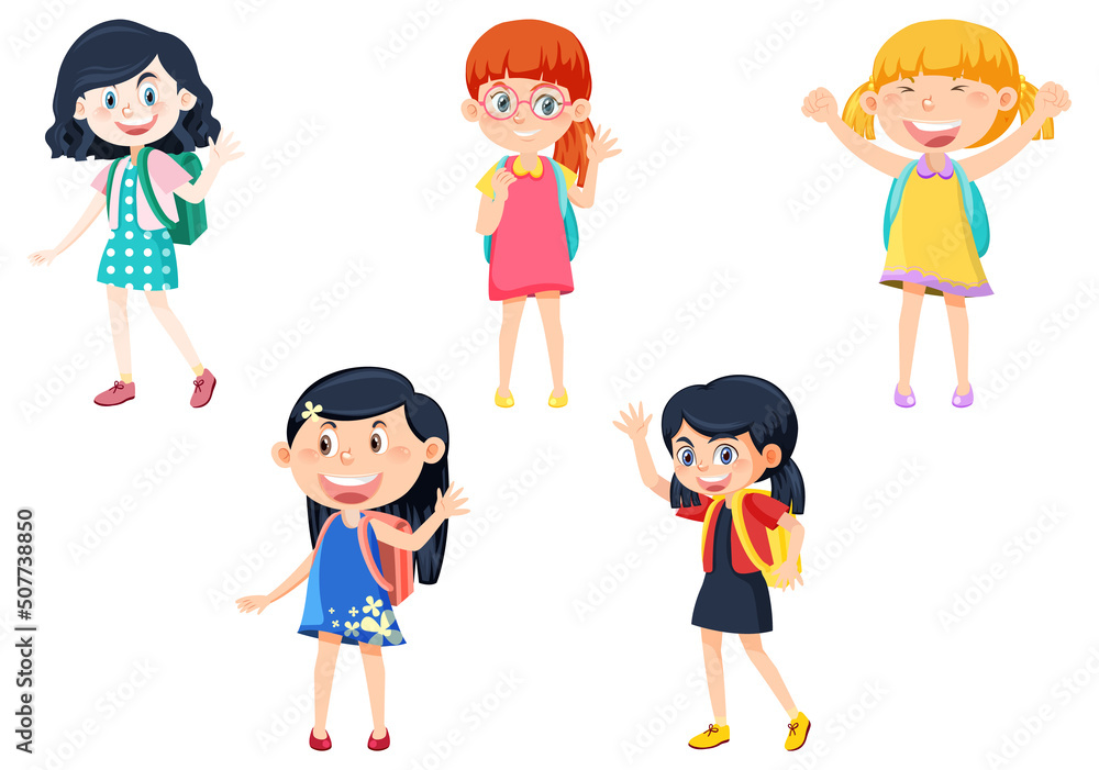 Female student cartoon character with backpack Stock Vector | Adobe Stock