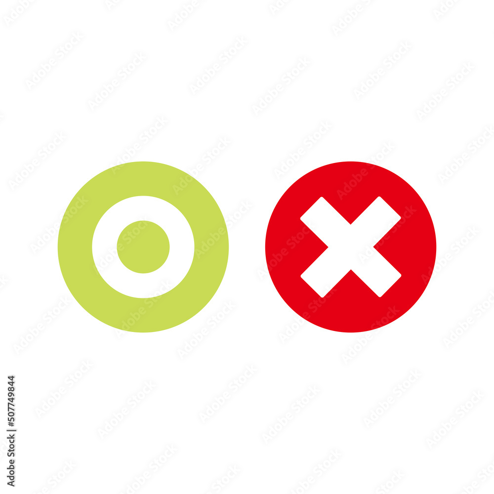 Flat o and x round shape icon vector, green circle and red cross Stock ...
