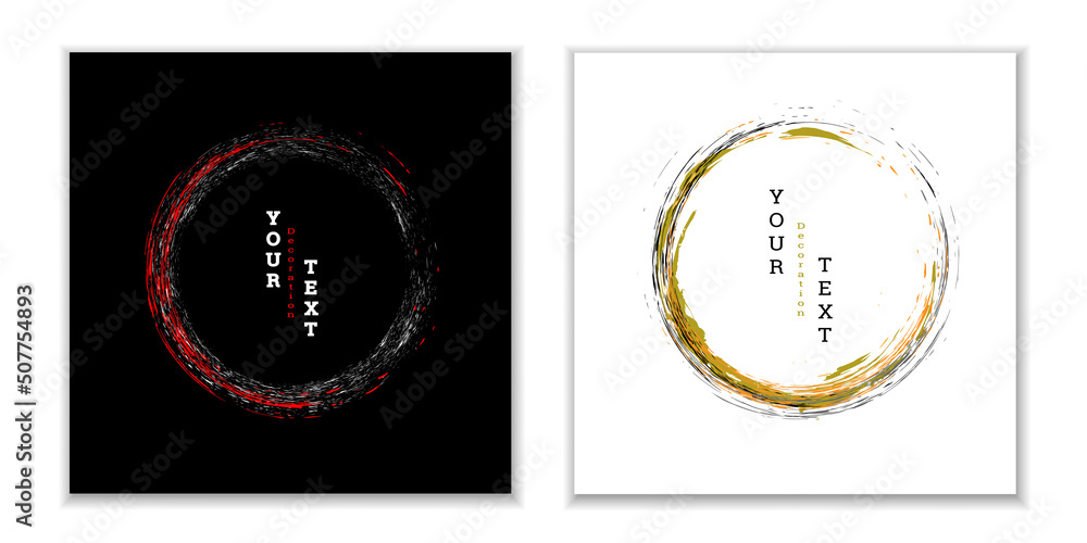 Zen ink circle emblem. Set. Paint strokes. Multi-colored strokes ...