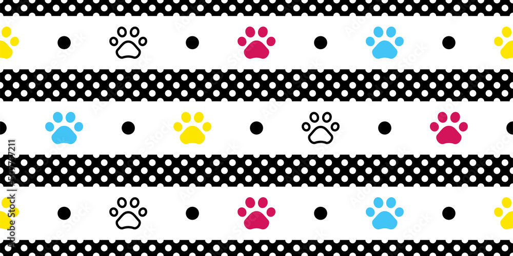 dog paw seamless pattern cat footprint polka dot kitten calico vector ...