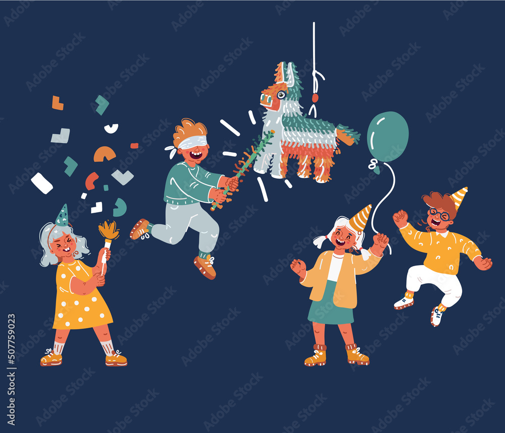 Cartoon vector illustration of Collection of birthday party happy kids ...