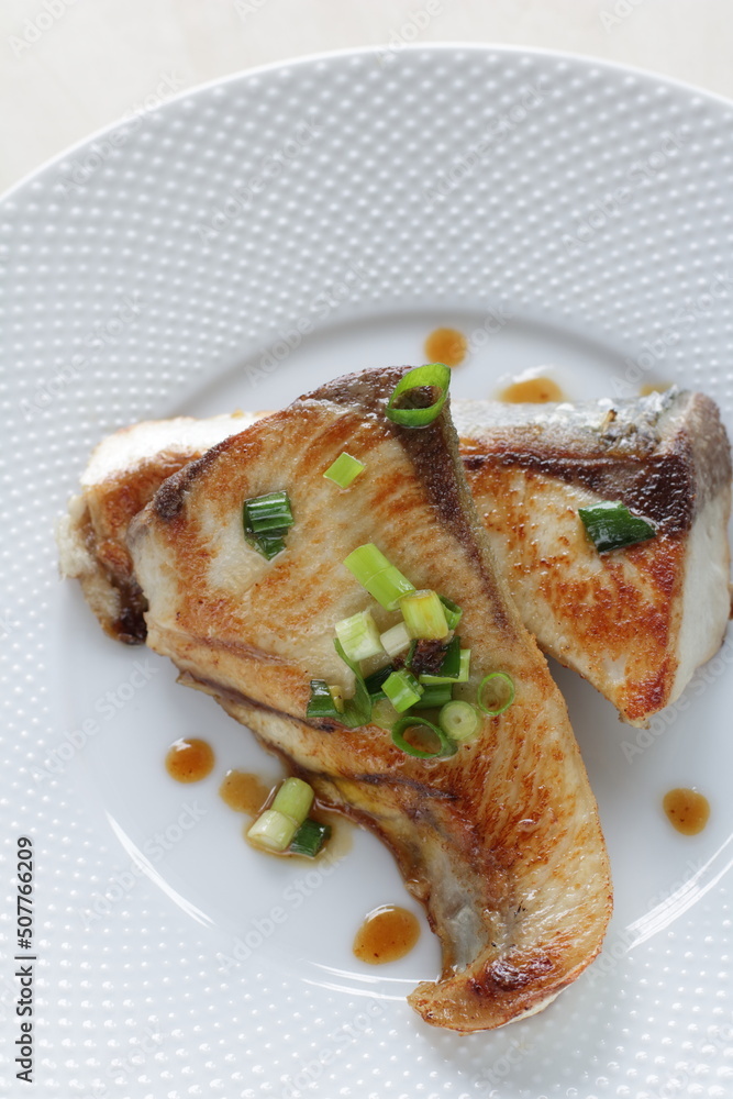 Japanese style fried Yellowtail fish with teriyaki sauce for comfort ...