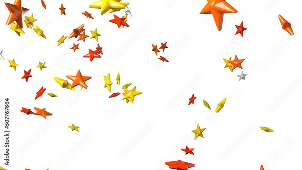 Yellow star objects on white background. Confetti animation for ...