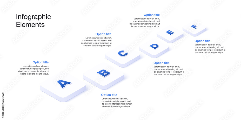 Business process chart infographics with 6 step cubes. Cubic corporate ...