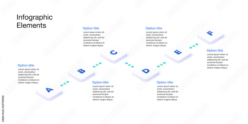 Business process chart infographics with 6 step cubes. Cubic corporate ...