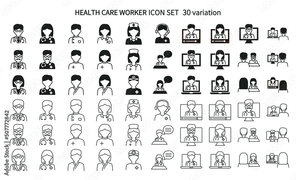 Icon set related to healthcare professionals Stock Illustration | Adobe ...