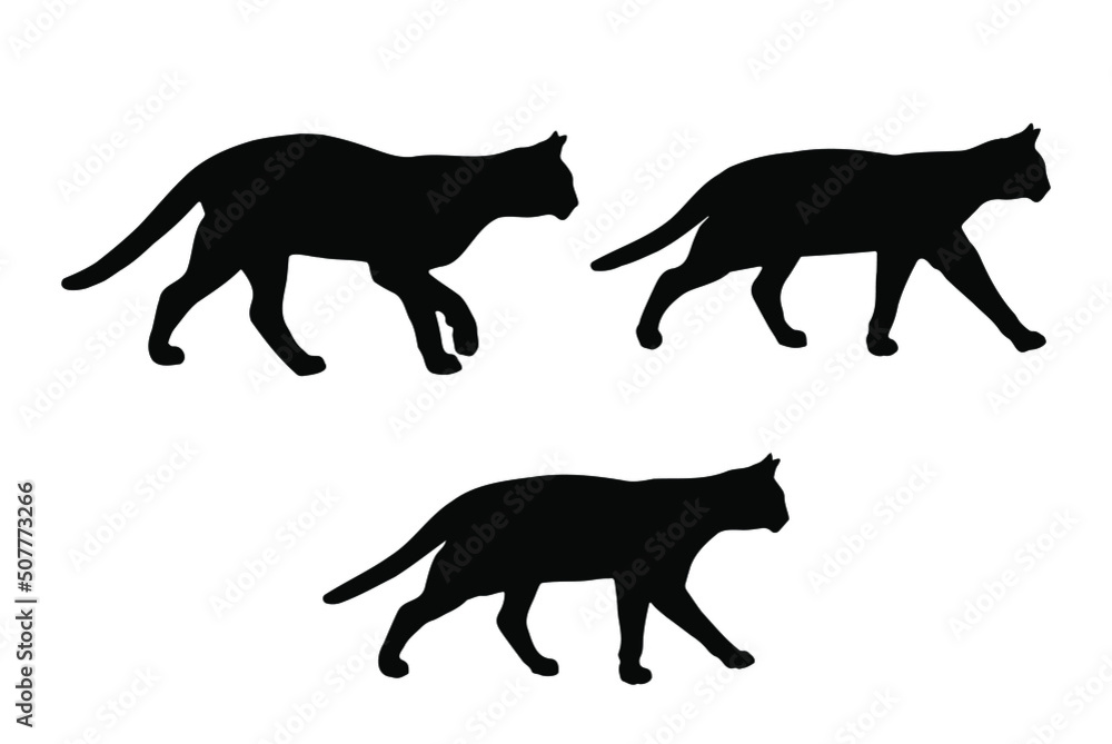 Walking cat silhouette vector set, isolated on white background, pet ...