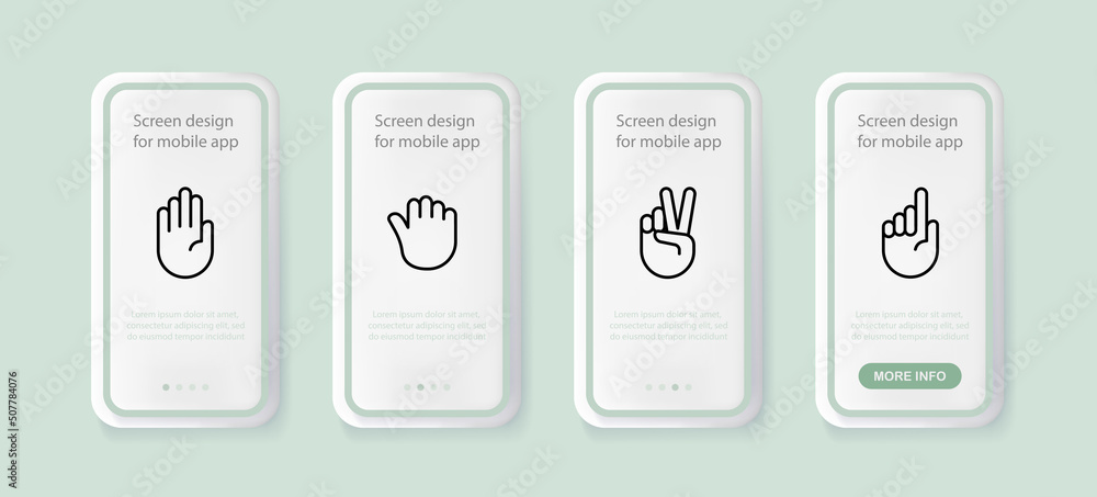 Non verbal communication set icon. Hand, stop, fist, win, two fingers ...