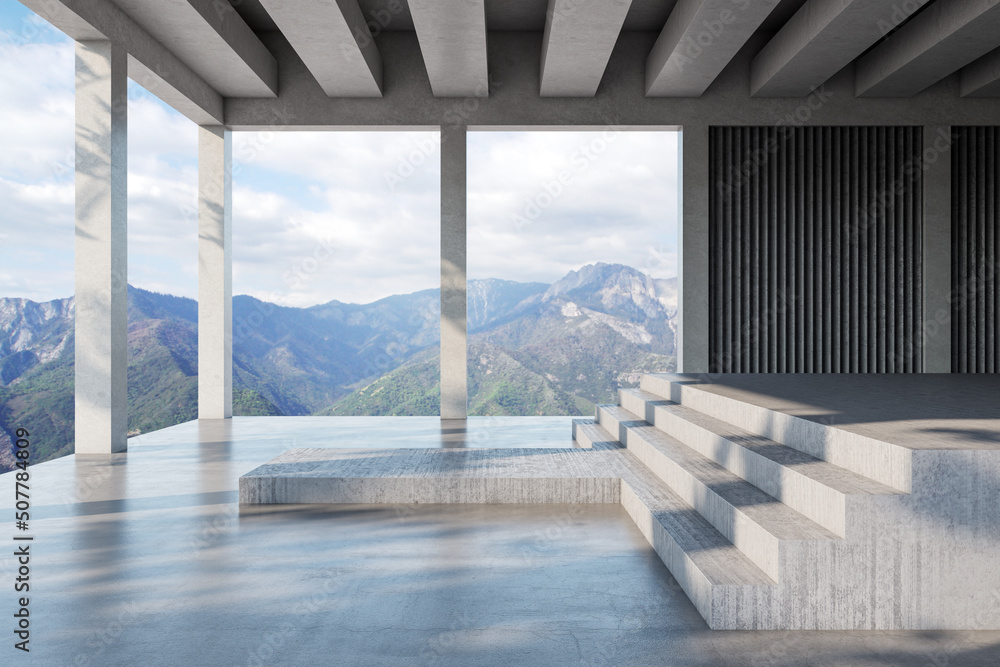 Bright modern concrete terrace or balcony interior with beautiful ...