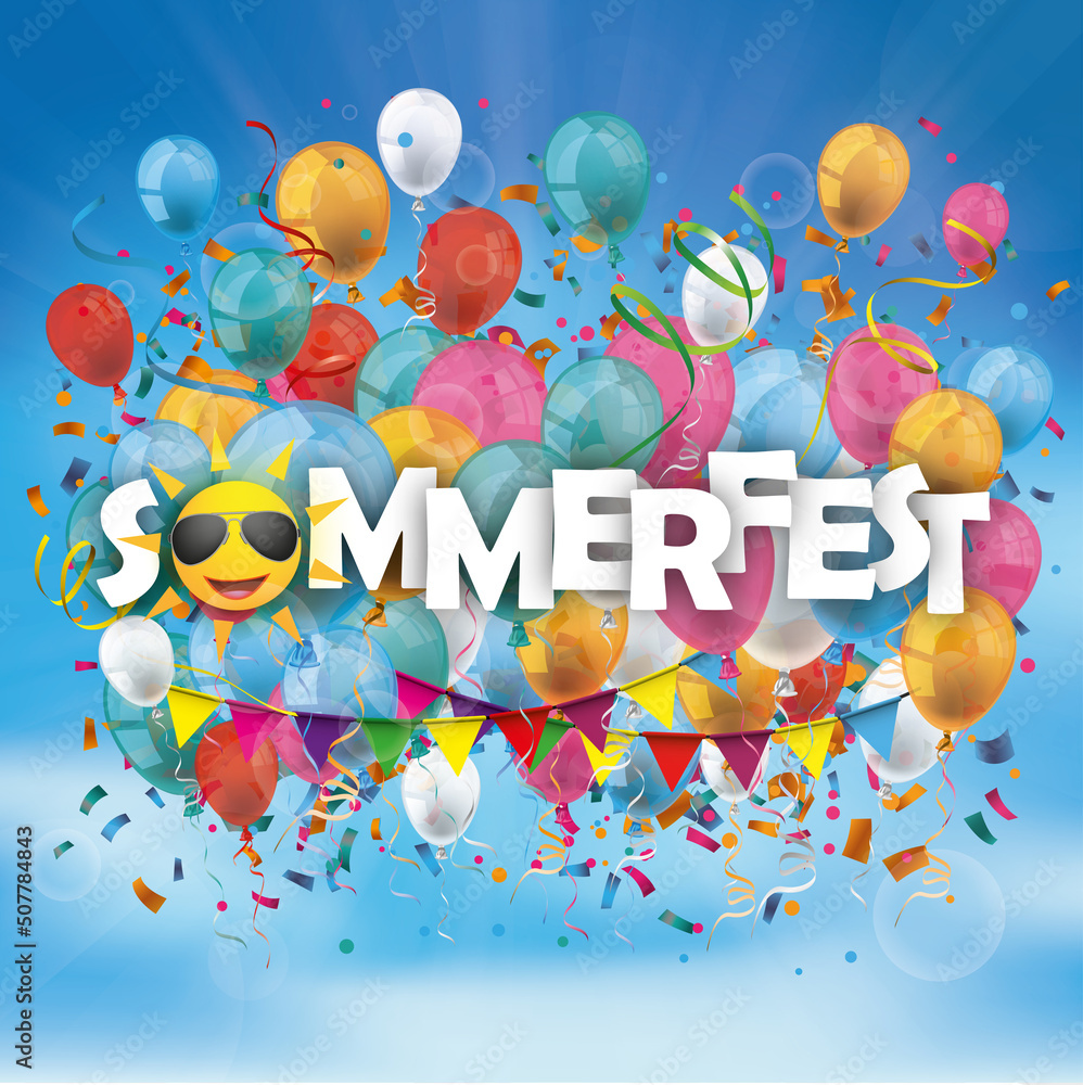 Sommerfest Cover mit bunten Luftballons und Konfetti Stock Vector ...