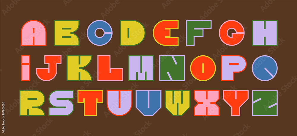 Modern Latin alphabet with numbers. Simple square letters of rough ...