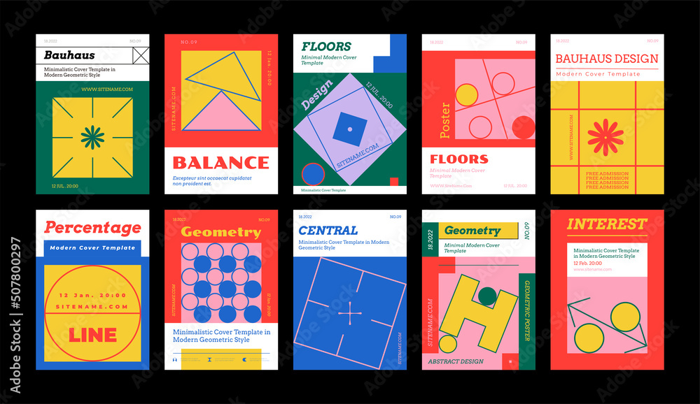 Vertical poster A4. Banners with geometric linear figures in memphis ...