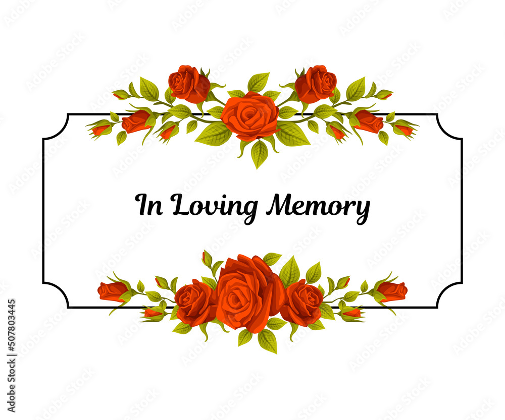 Funeral Red Rose Frame with in Loving Memory Quote and Inscription ...