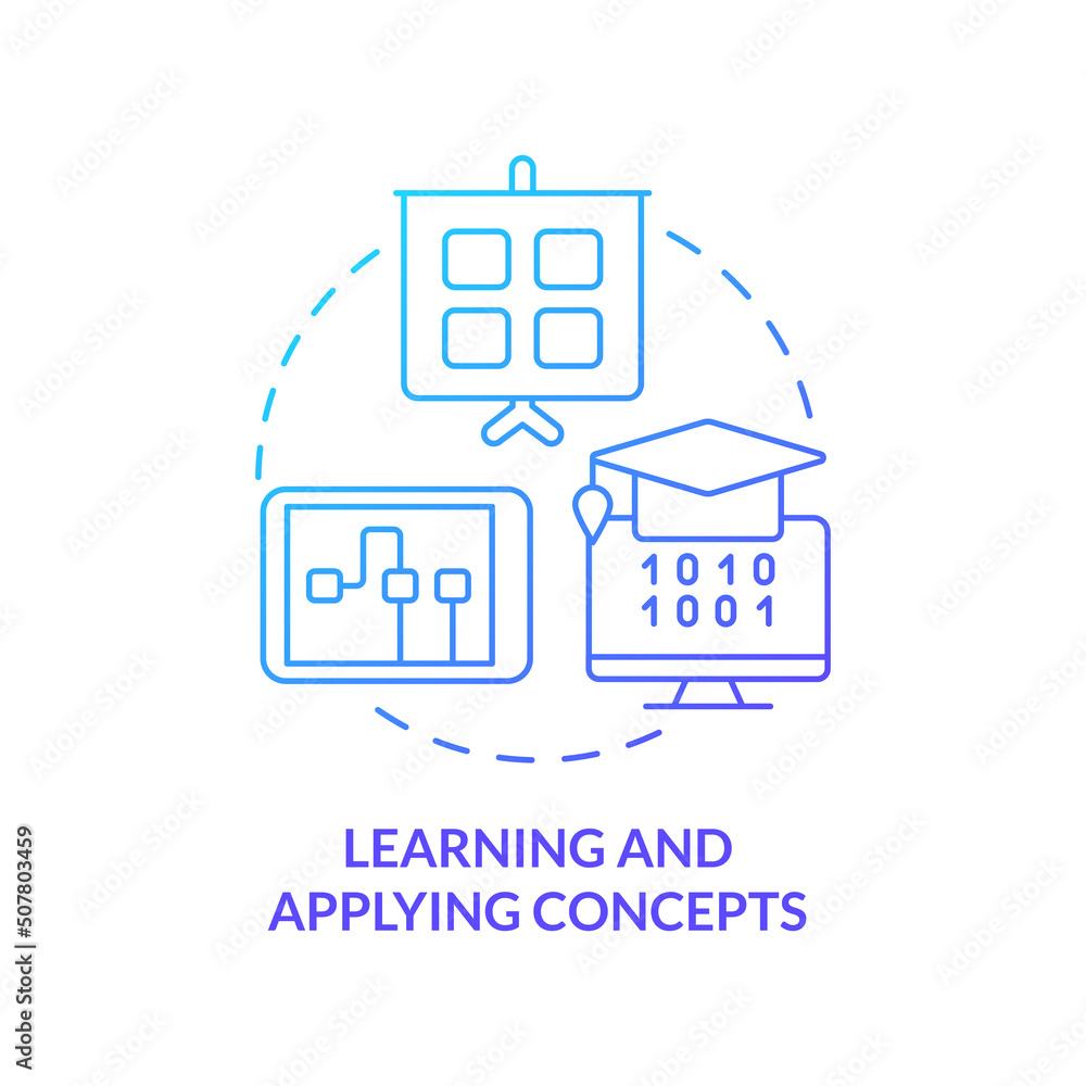 Learn and apply concepts blue gradient concept icon. Cascading style sheets. Programming skill ...