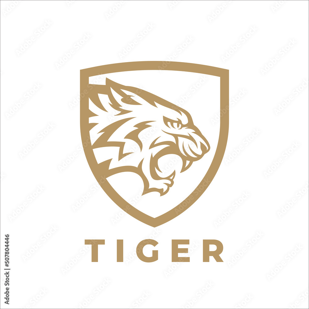 Tiger head logo. Wild cat mascot badge. Animal shield emblem. Siberian ...