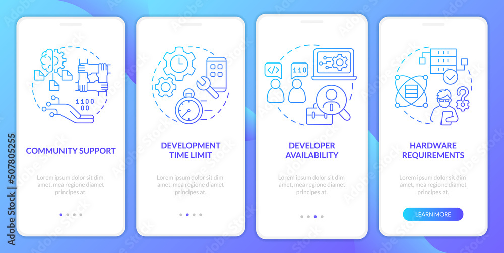 Programing Language Selection Criteria Blue Gradient Onboarding Mobile App Screen Walkthrough 4