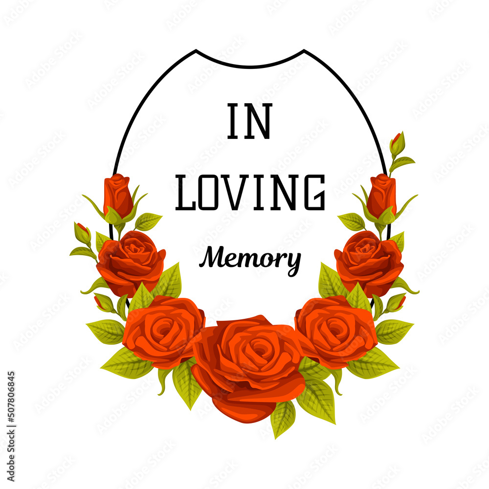 Funeral Red Rose Frame with in Loving Memory Quote and Inscription ...
