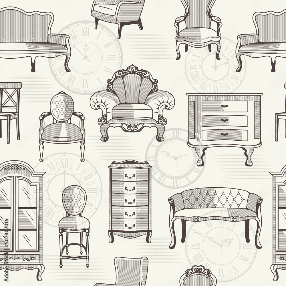 Furniture pattern. Sofa bed chairs and wardrobe pictures for textile ...