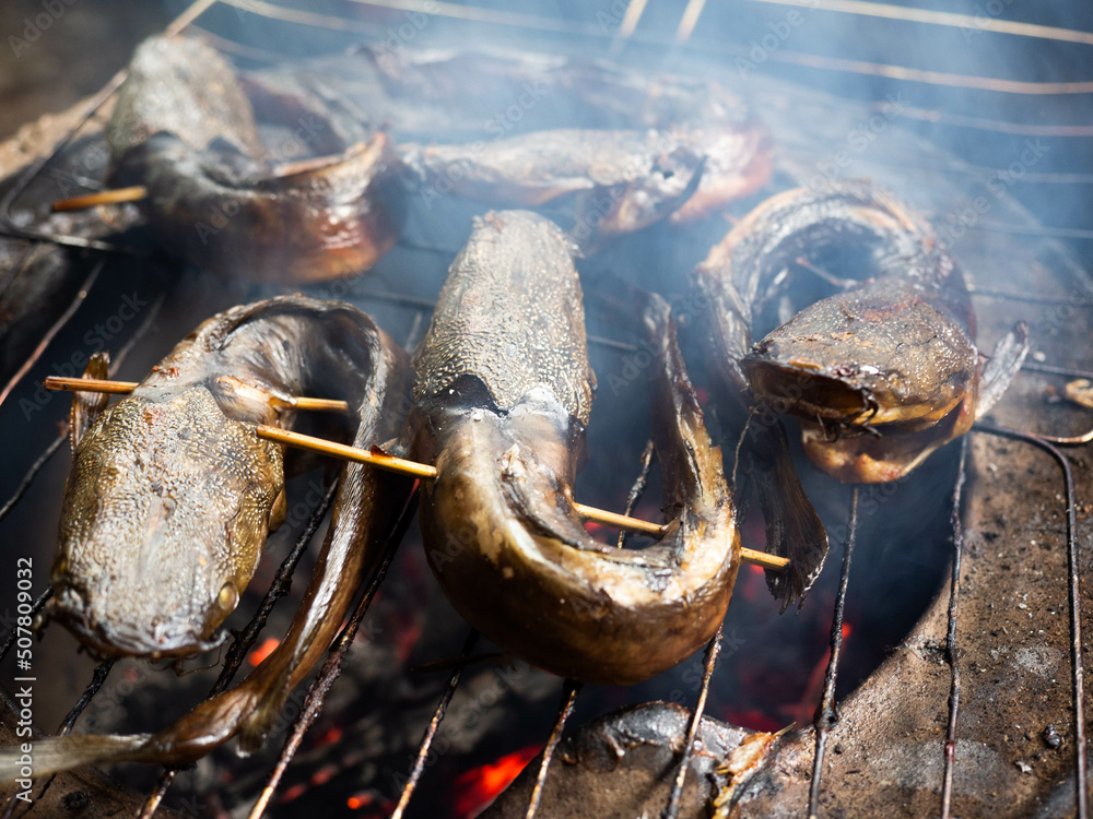 Picture of catfish that on a smoking process that make the taste more ...