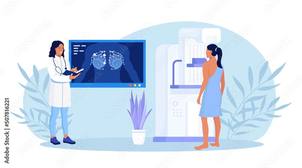 Woman patient getting breast screening test, mammography on x-ray ...