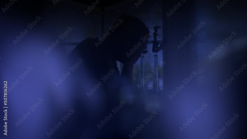 Emotional Tears and sadness, Crying Man Sits leaning on table by window ...