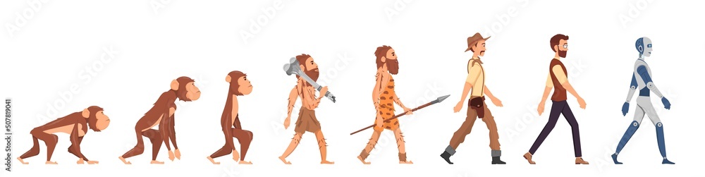 Human evolution. Apes human, people ancestor and development process ...