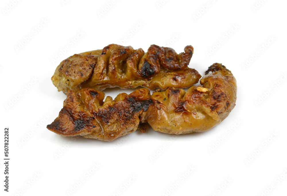 Grilled pork intestines. Normally eat with spicy sauce. Traditional and ...
