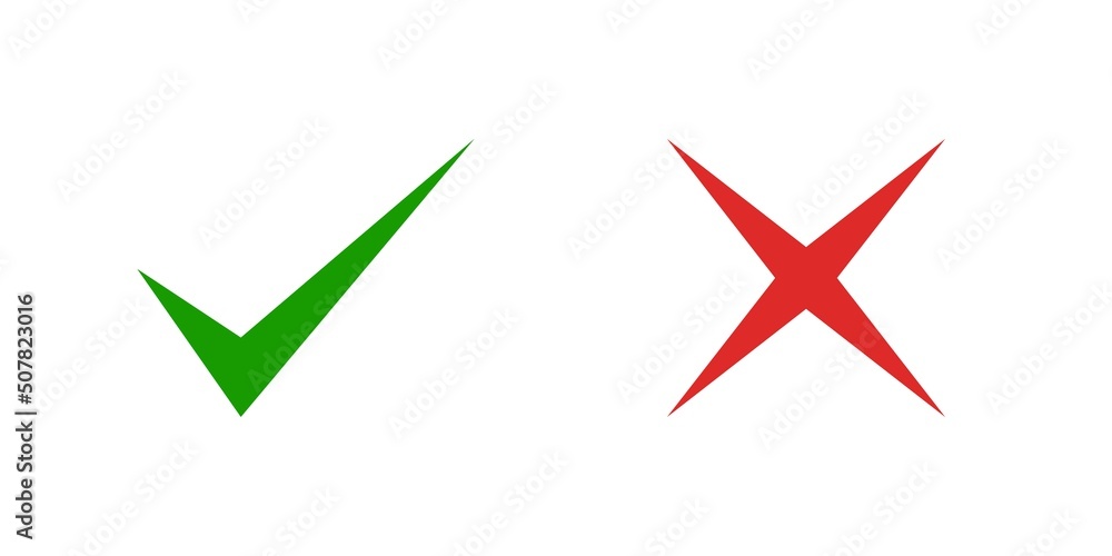 Tick and cross sings. Green checkmark and red x icons isolated on white ...