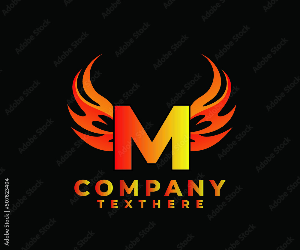 Letter M with Wing Logo. flame or fire gradient color logo. Stock ...