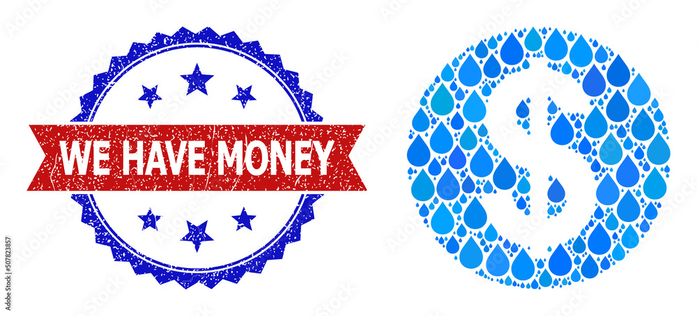 Vector mosaic dollar coin, and bicolor dirty We Have Money stamp ...