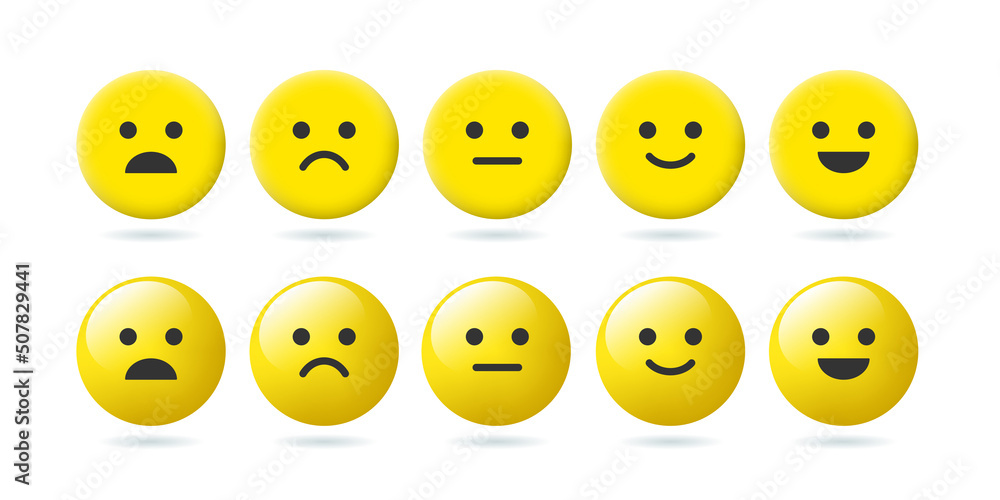 Rating scale or pain scale in the form of emoticons. 3d yellow smiley ...