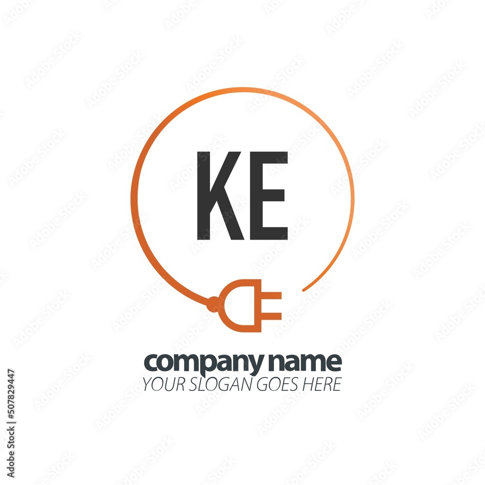 Initial Letter KE Line Art Electric Plug Logo Design Stock Vector ...