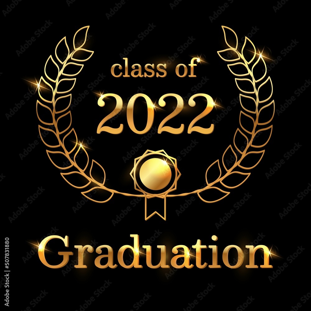 Elegant class of 2022 graduation poster design. Black and gold. Shiny ...
