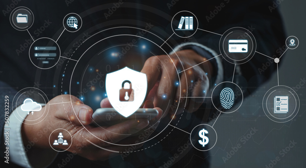 Personal Data Protection Act or PDPA concept. Businessman uses a phone ...