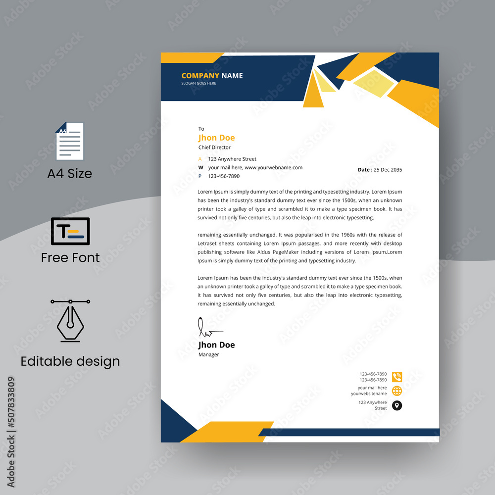 Corporate Creative letterhead Design Template, Yellow and Blue Fully ...