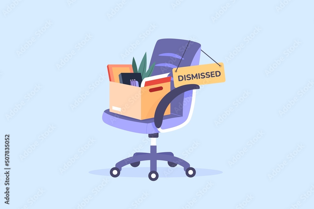 Chair dismissed employee. Quitting job worker, box of fired businessman ...