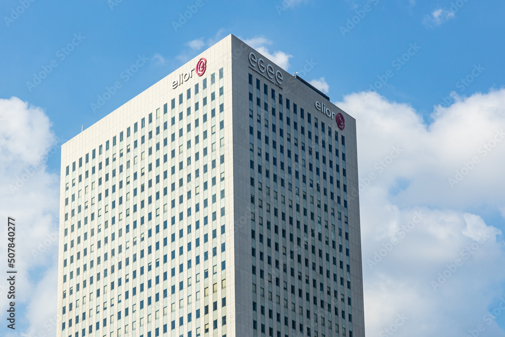 Tour Egee tower, the headquarters building of Elior Group in La Defense business district in ...